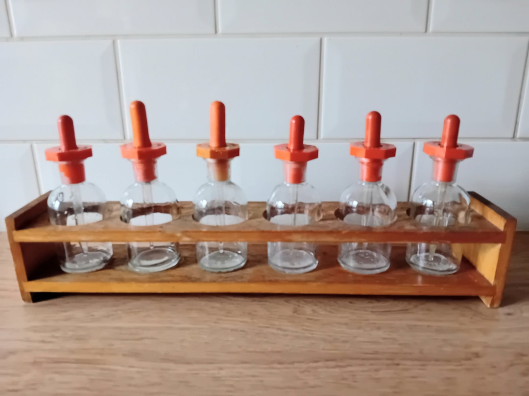 Six Science Bottles With Pipettes in Wooden Holder - Etsy