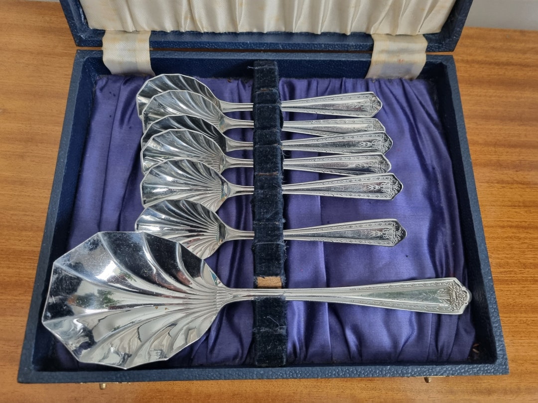 Vintage EPNS Dessert Spoons Set: Art Deco Chrome Cutlery - Etsy