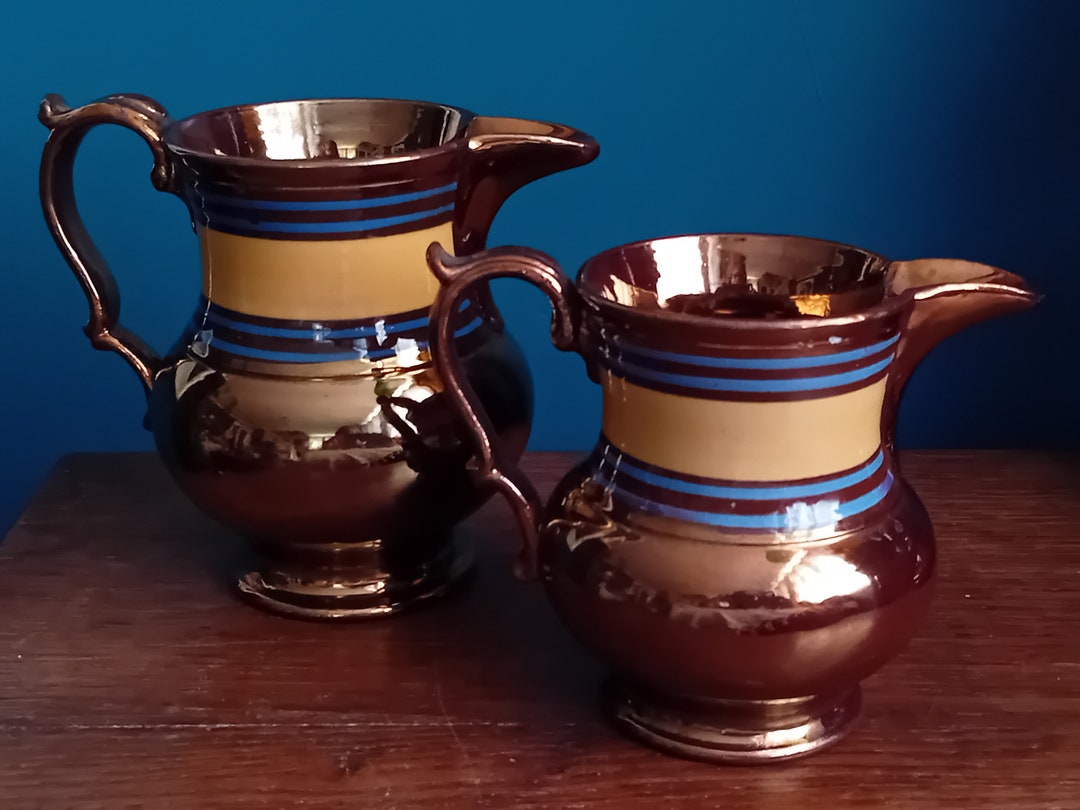 Pair of Staffordshire Copper and Cream Lustreware Jugs, Victoriana ...