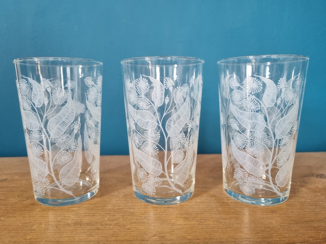 Trio of Floral Pattern Drinking Glasses - Etsy