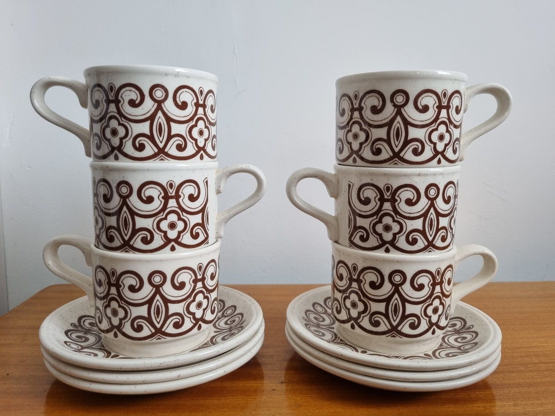 Biltons Brown and Cream Tea Cups and Saucers - Etsy