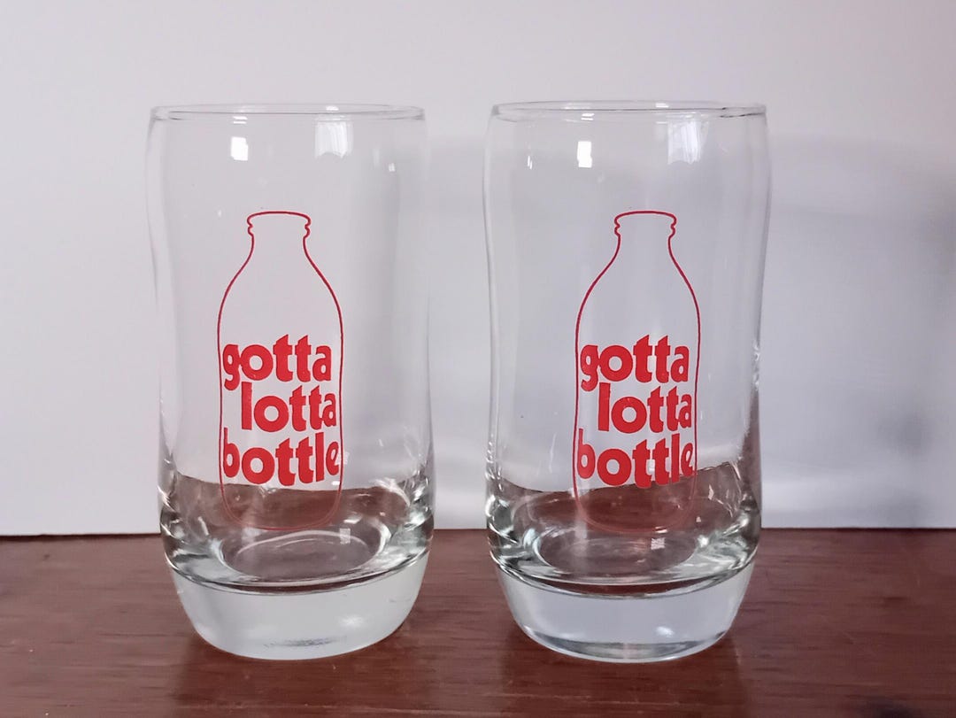 Ravenhead Half Pint Gotta Lotta Bottle Glasses, Pair of Glasses, Eighties Drinkware, Milk ...