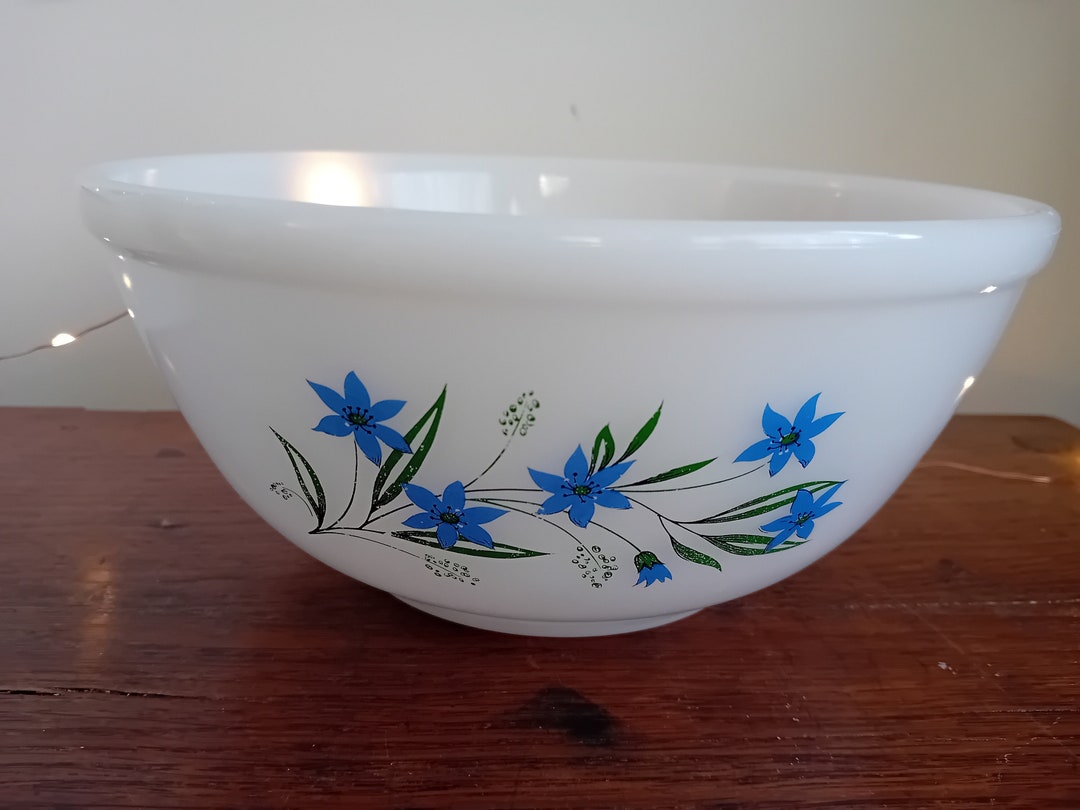 Phoenix Opalware Blue Flower Mixing Bowl - Etsy