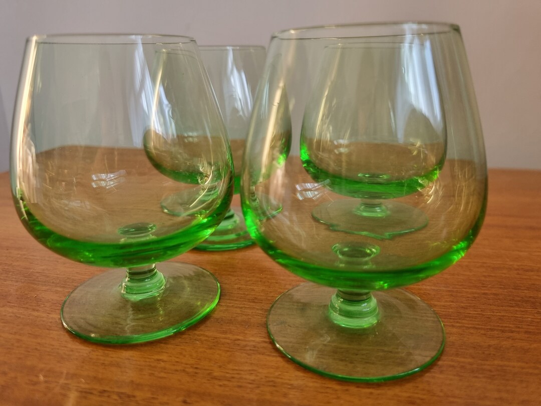Vintage Green Glass Brandy Snifters, Set of 4, Mid-century Barware - Etsy