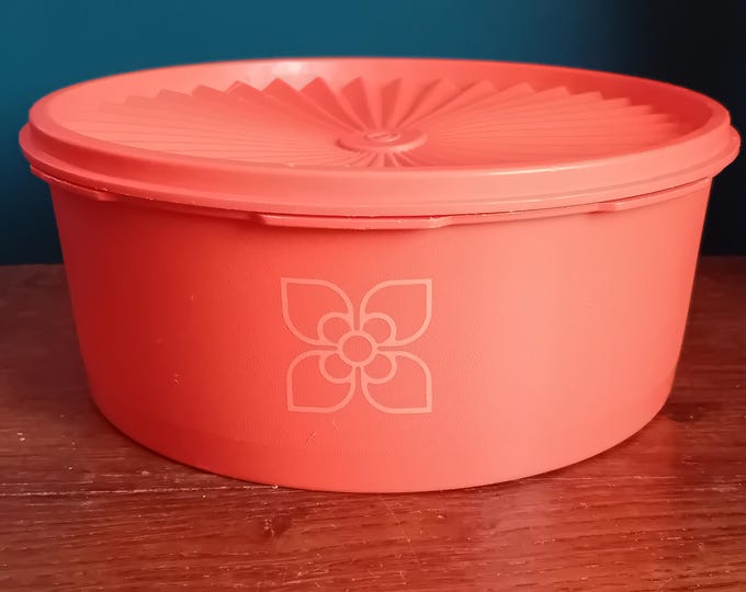 Tupperware Cake Tub, Plastic Storage Container, Orange Lidded Container ...