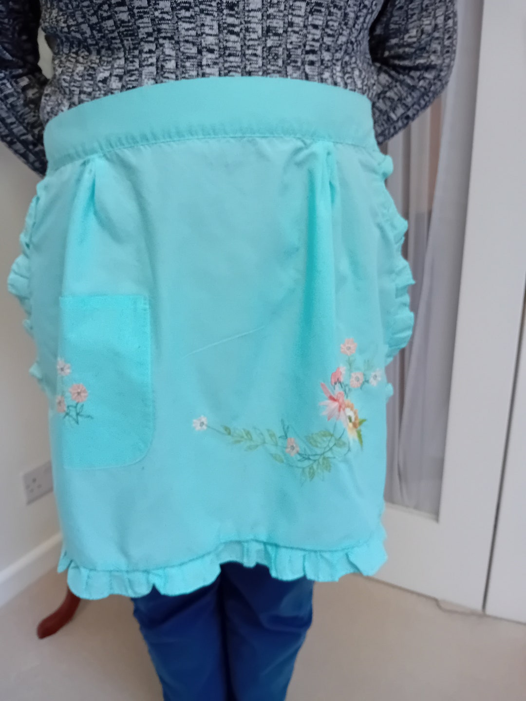 Light Green Pinny, Half Apron With Floral Motif - Etsy UK