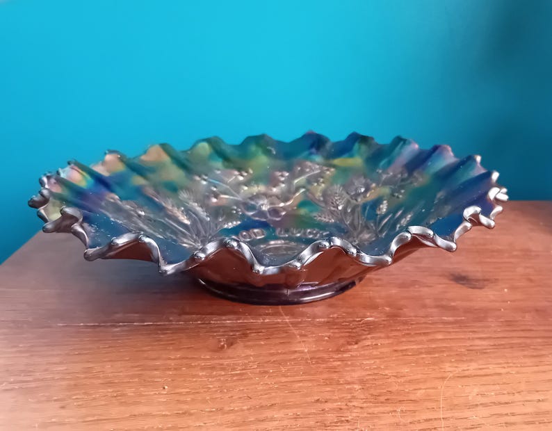 Vintage Northwood Blue Carnival Glass Bowl: Lucky Horseshoe Decor - Etsy
