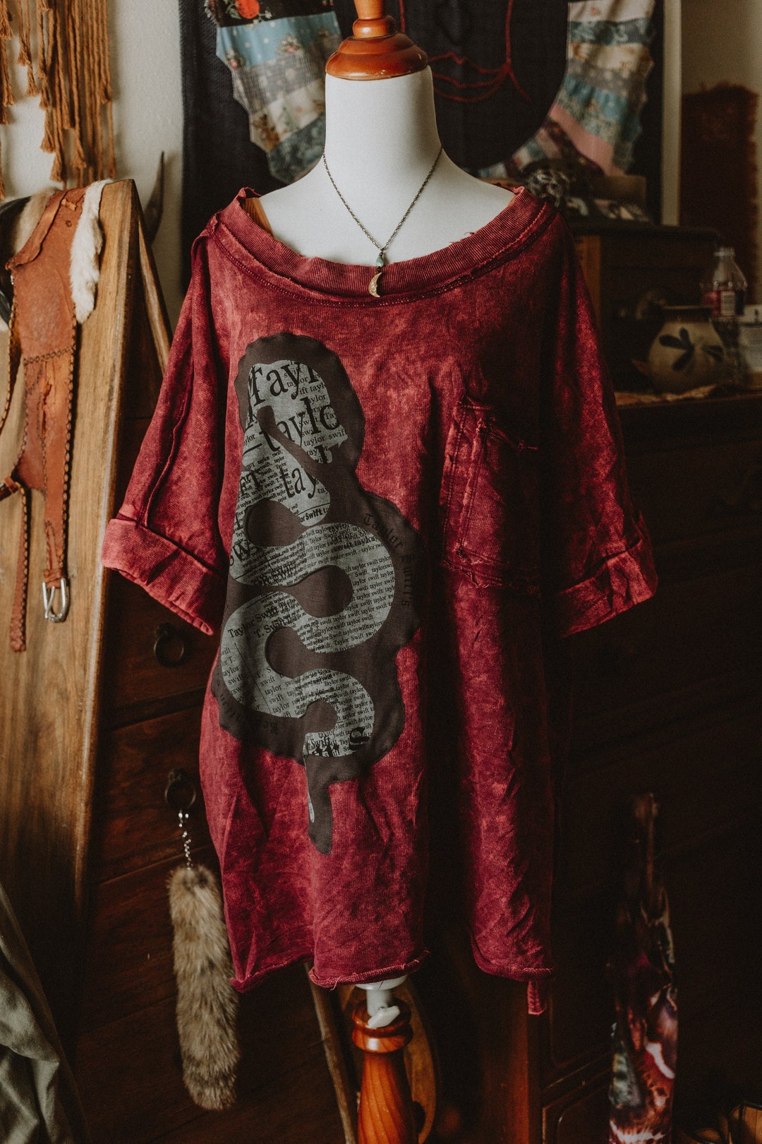 Swiftie. Upcycled Oversized Burgundy Sweater Top With Taylor Swift ...