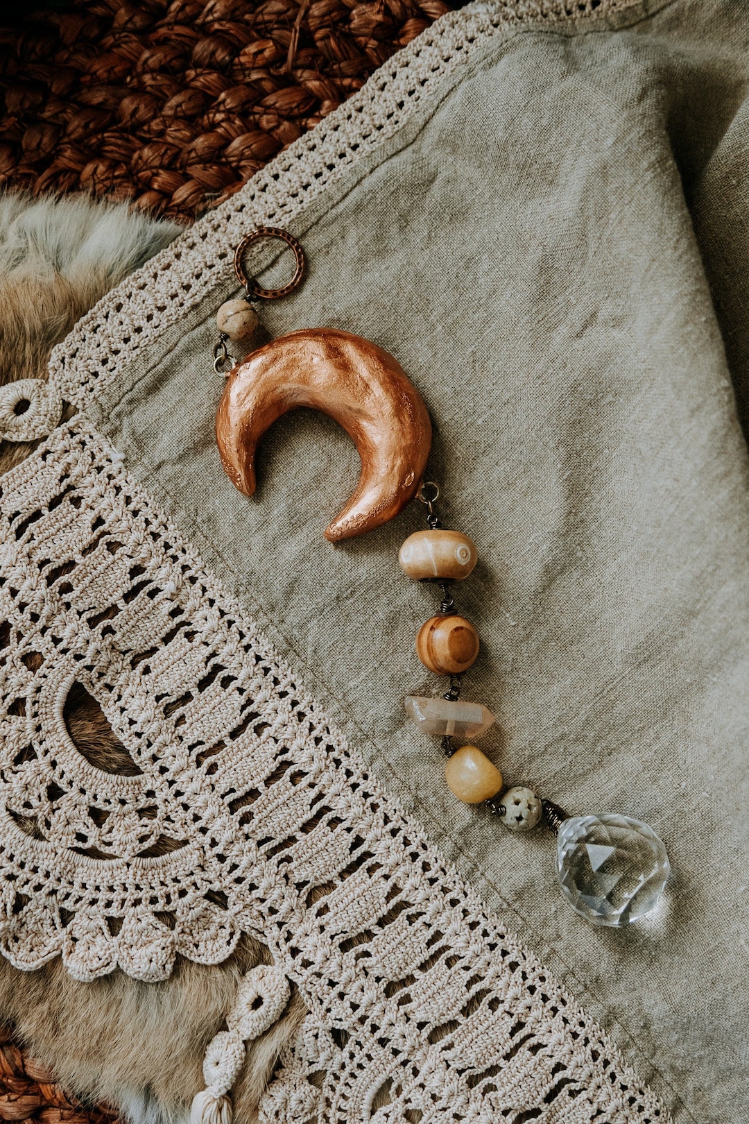 Ariel. a Hand Formed Clay Moon Adorned With Earthy Beads and a - Etsy