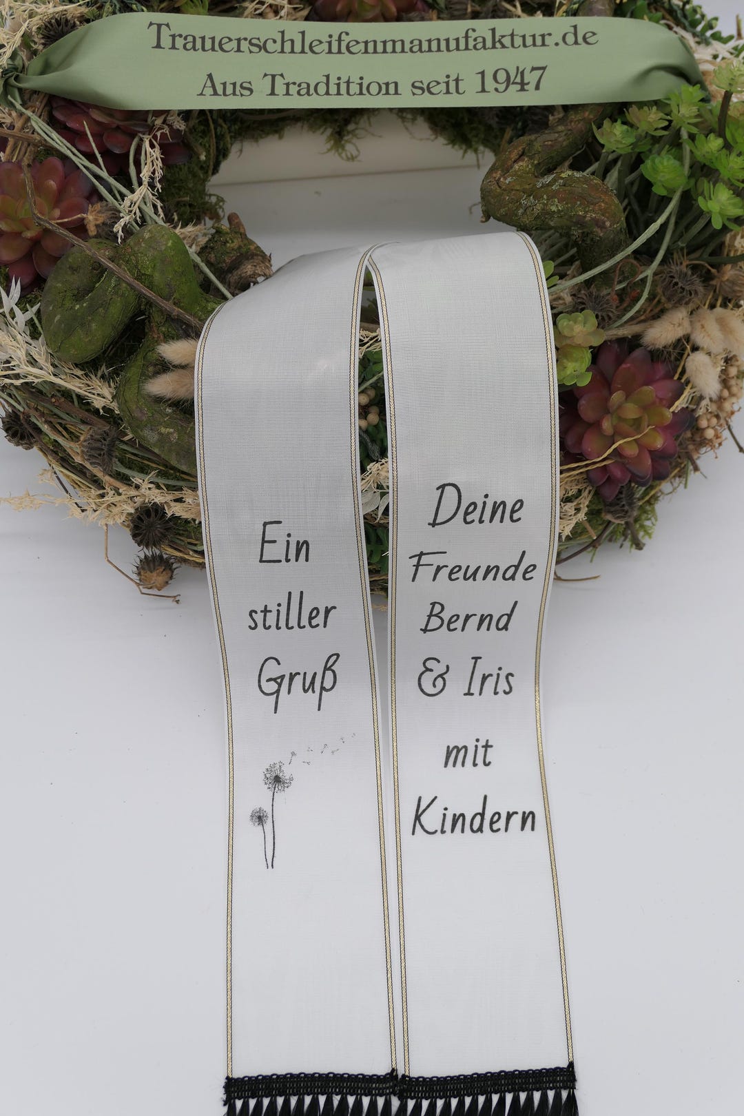 Moire Trauerschleife mit Text personalisiert, Grabsgesteckband Bedruckt ...