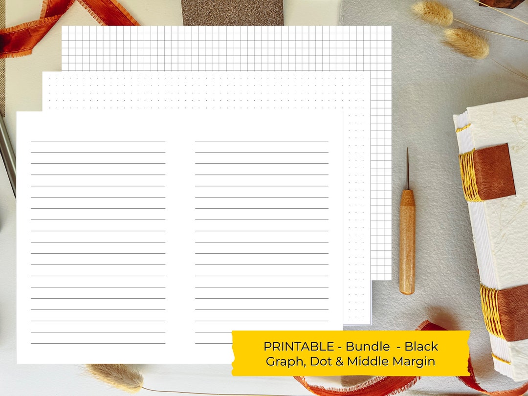 BUNDLE - 3 Styles - LINED Middle Margin, Dot, Graph - 8.5 X 11 - Black ...