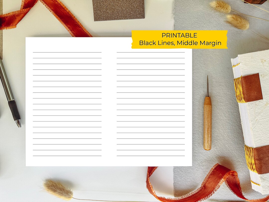 A4 - Middle Margin LINED/RULED PRINTABLE Digital Book Binding Signature ...