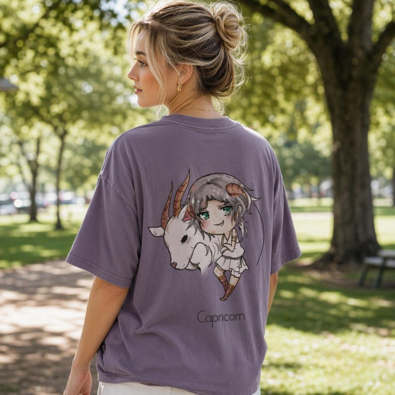 Anime Capricorn Zodiac T-shirt | Kawaii Goat Girl Graphic Tee | Comfort ...