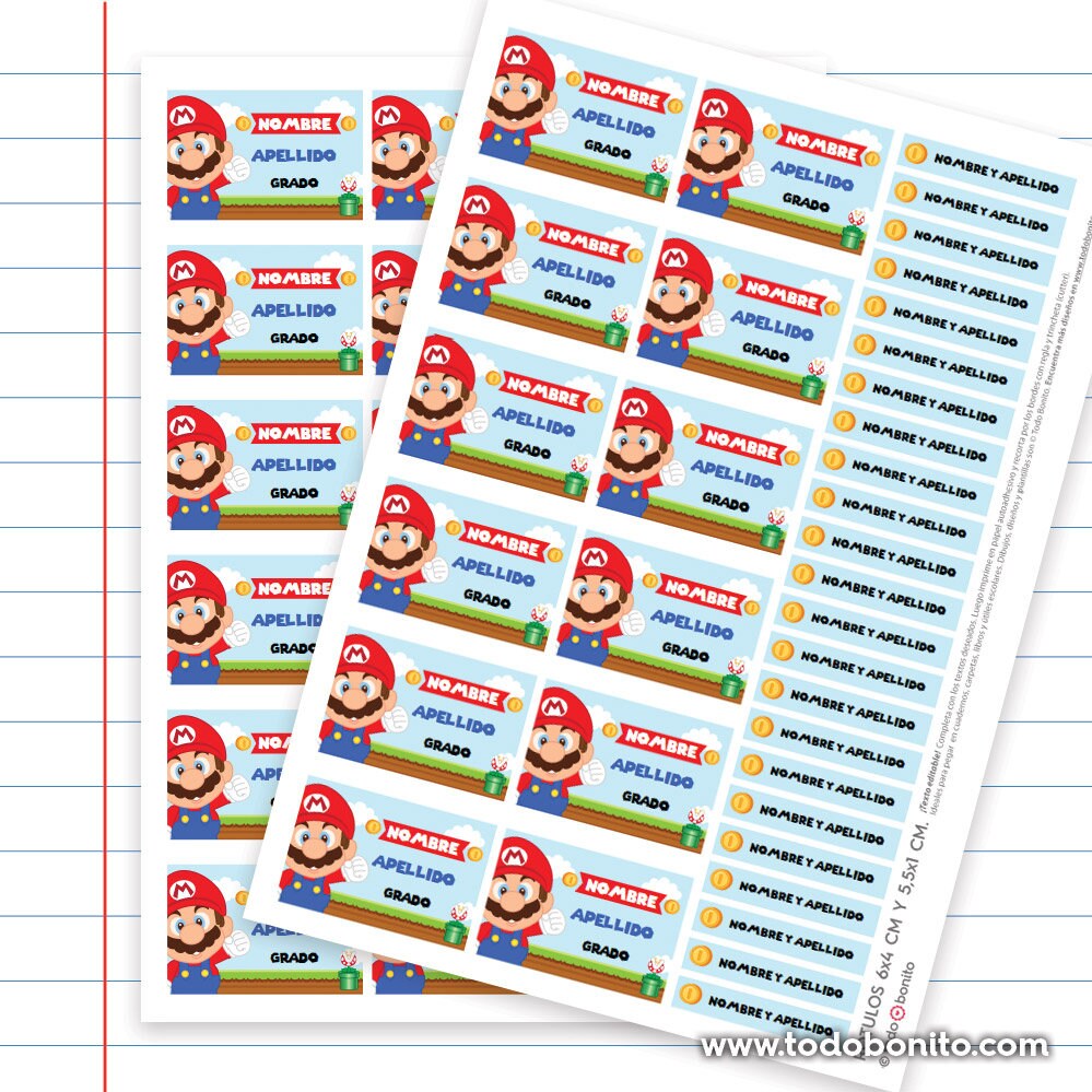 Supermario: Printable School Labels Kit - Etsy