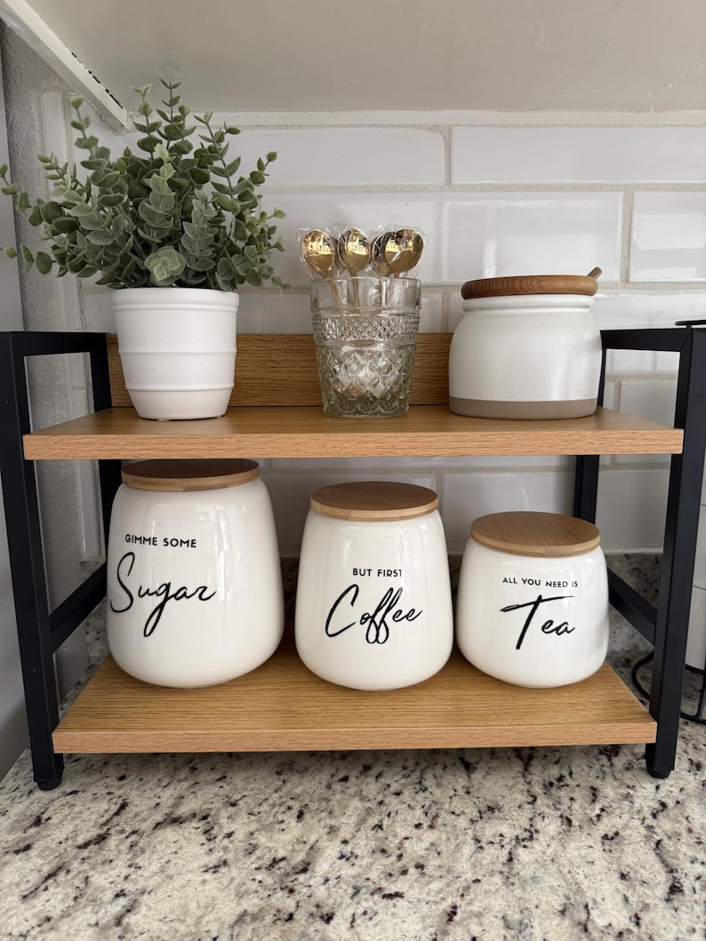 2 Tier Rustic Spice Rack, Industrial Countertop Shelf for Kitchen and ...
