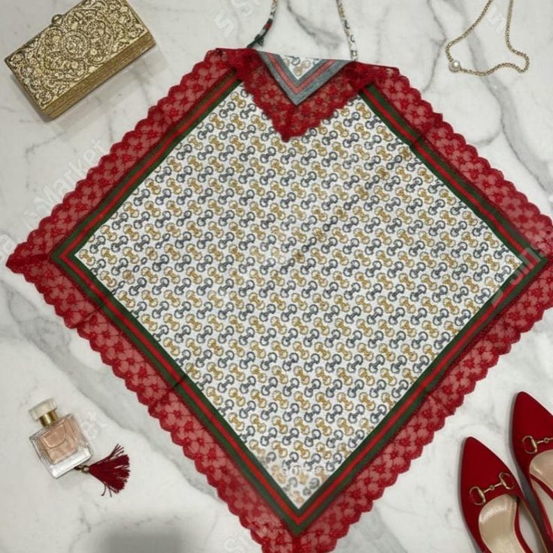 Vintage Chain Etiquette Handkerchief Apron - Cotton Dining Apron Scarf ...