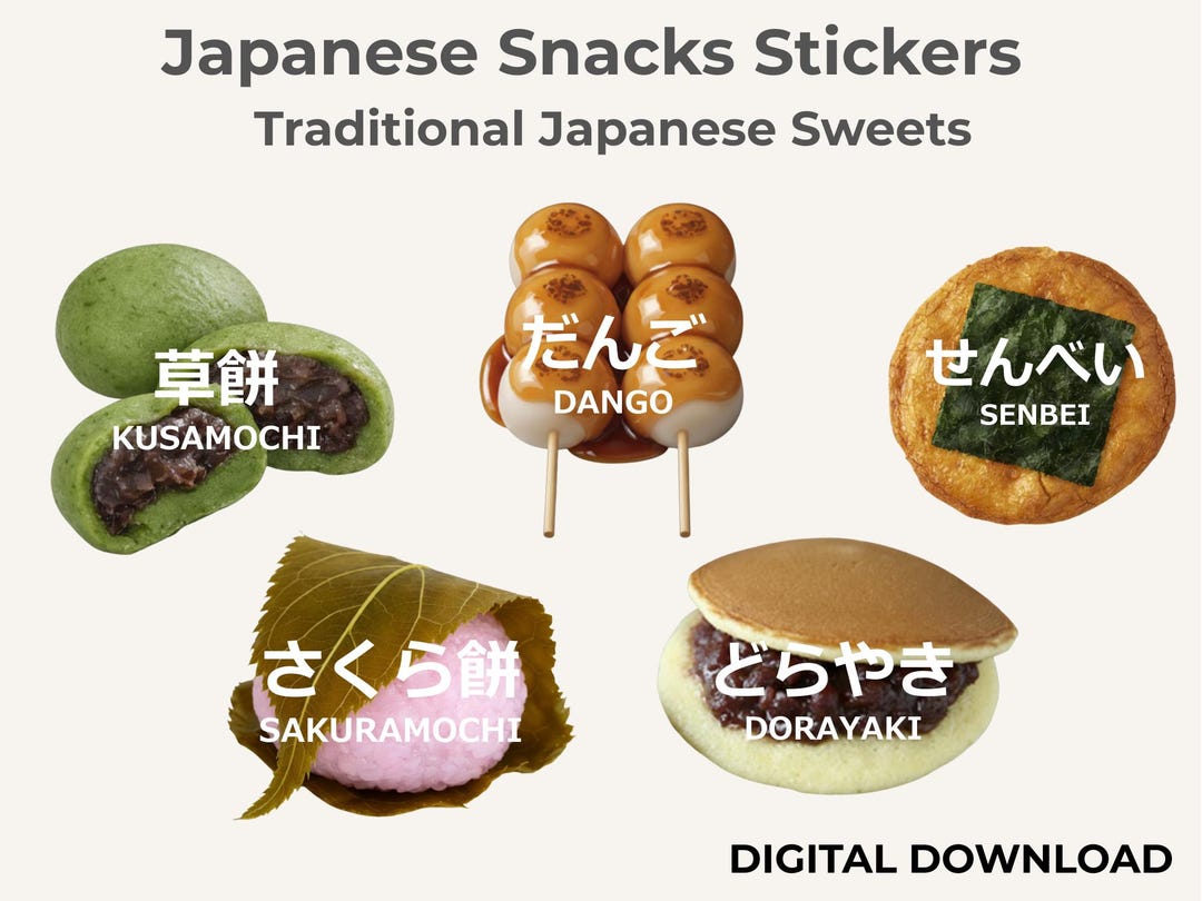 Japanese Snacks Stickers | Traditional Japanese Sweets | Dango Dorayaki ...