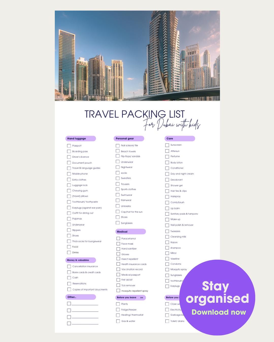 Packing List for Dubai With Kids Packing List for Dubai Checklist ...