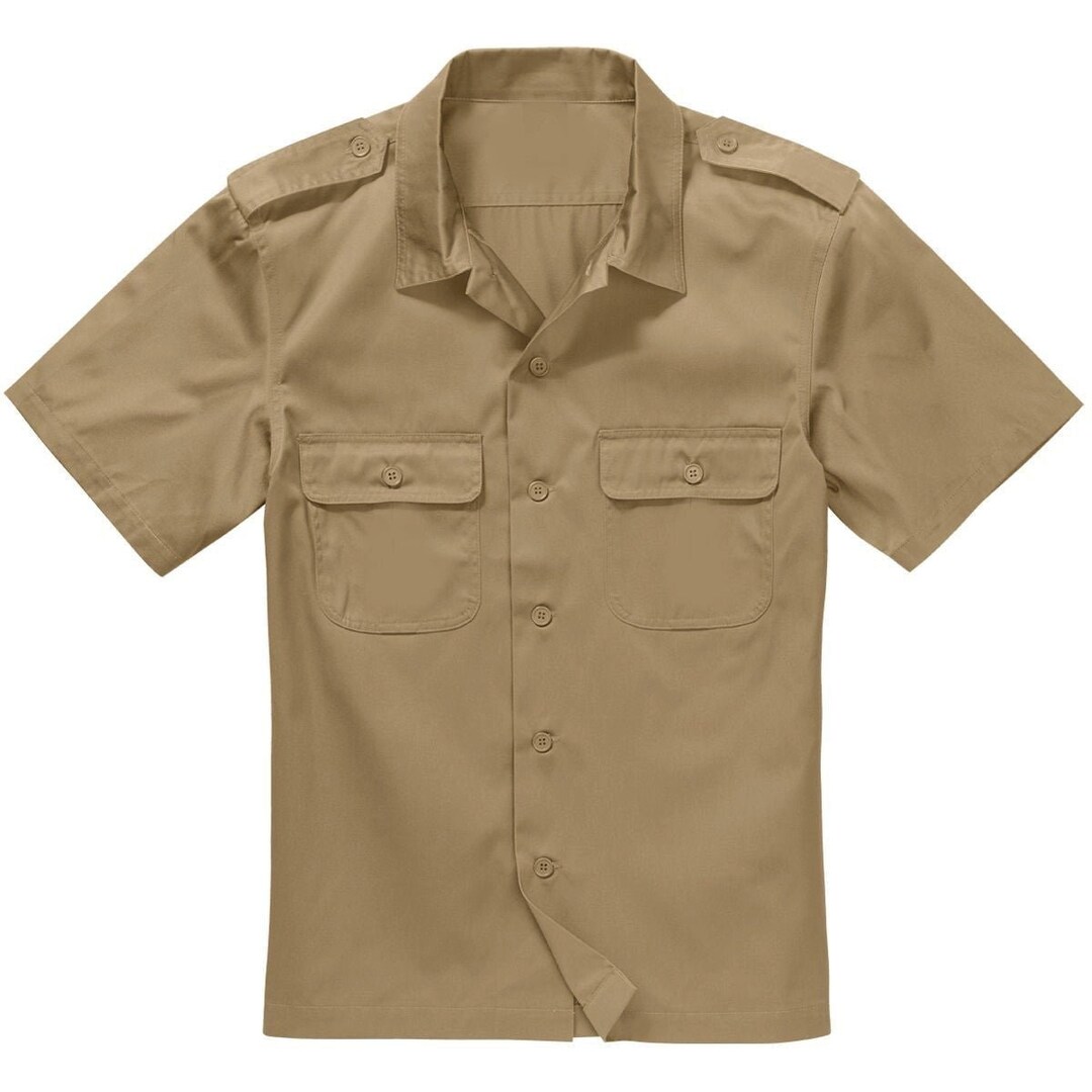 Vintage Chino Short Sleeve Shirt, Made in USA, Polyester, Cotton, Khaki ...