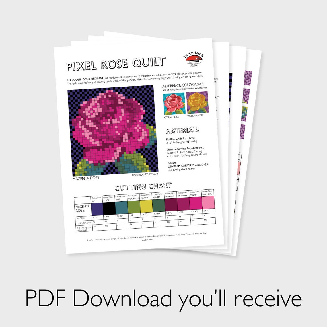 Pixel Rose Quilt PDF Pattern - Etsy