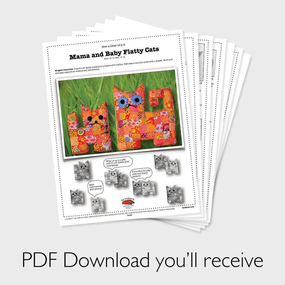 Quilted Cat Pillow PDF Sewing Pattern, Instant Download, Mama and Baby ...