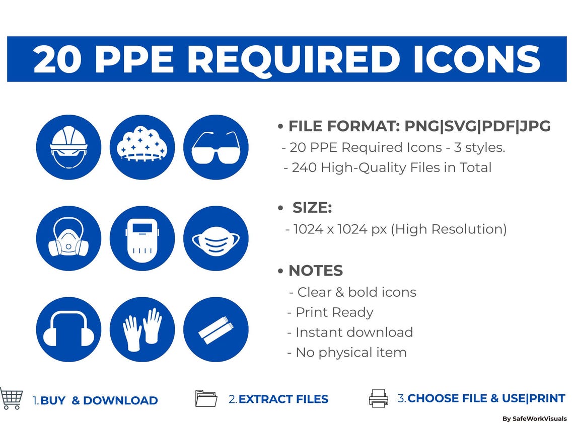 PPE Required Icon Set | Industrial Safety Signage | OSHA Style ...