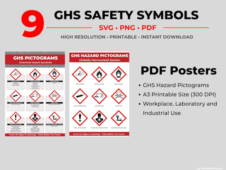 GHS Hazard Pictograms (svg, Png, Pdf) Set, Workplace Safety Signs ...