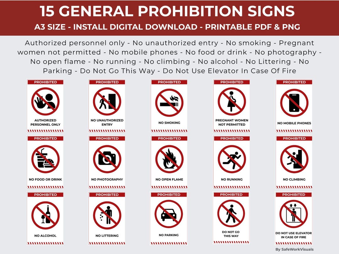 General Industrial Prohibition Signs | Workplace Safety | OSHA Style ...