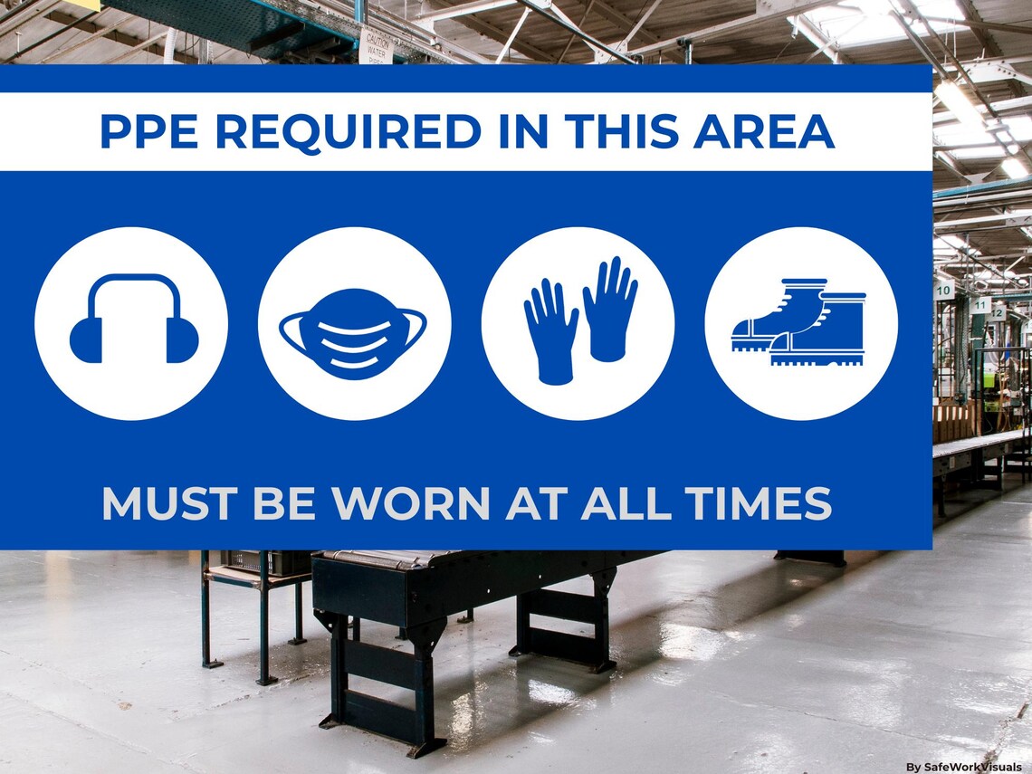 PPE Required Icon Set | Industrial Safety Signage | OSHA Style ...
