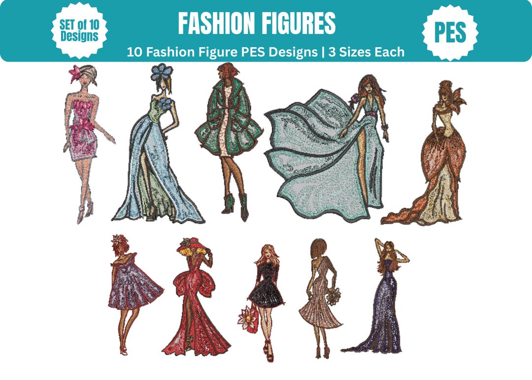 Fashion Figure PES Embroidery Designs | 3 Sizes Each | Fashion Figures ...