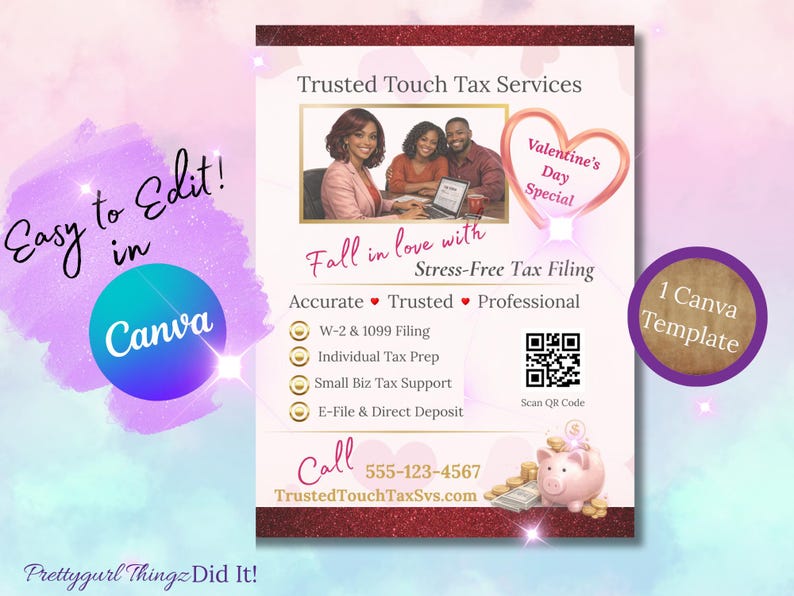 Editable Canva Tax Flyer Template, Valentine's Day Business Marketing ...