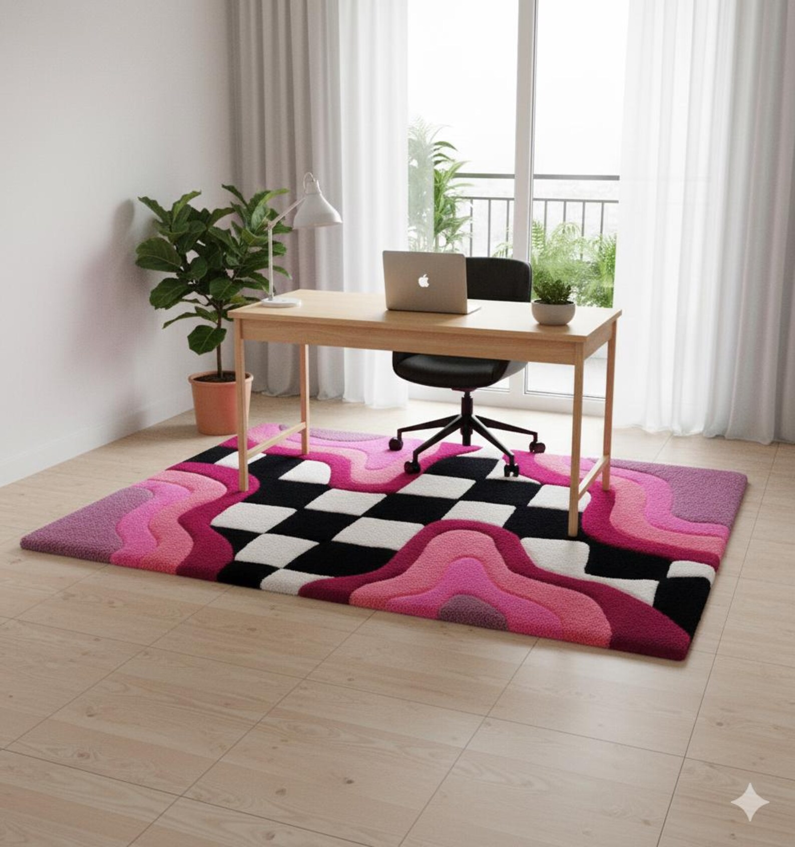 Hand Tufted Checkerboard Rug, Pink Wavy Abstract Rugs - Etsy