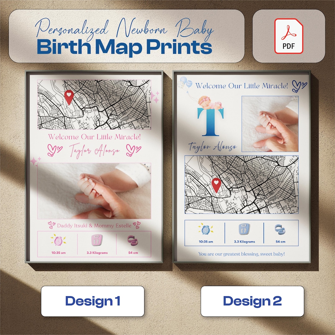 Customizable Newborn Baby Birth Map Print | Custom Birth Announcement ...