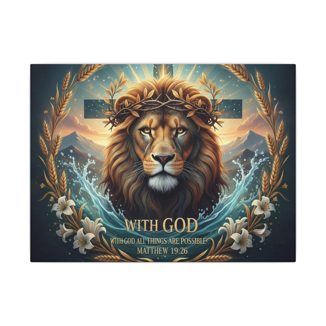 Lion of Judah With God Canvas | Matthew 19:26 Matte Stretched - Etsy