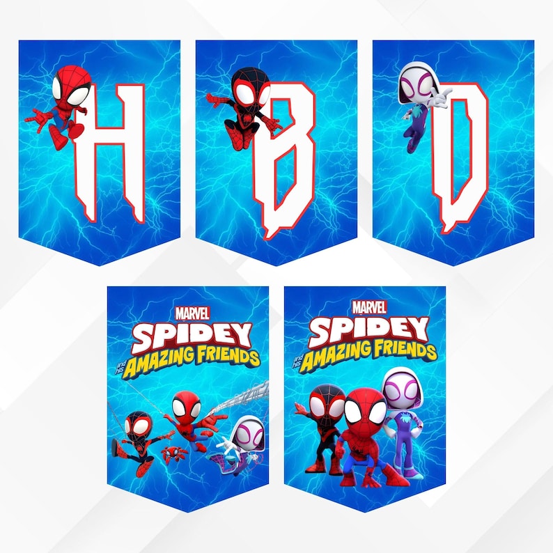 Spidey and Friends Birthday Banner, Printable Party Decoration (digital ...