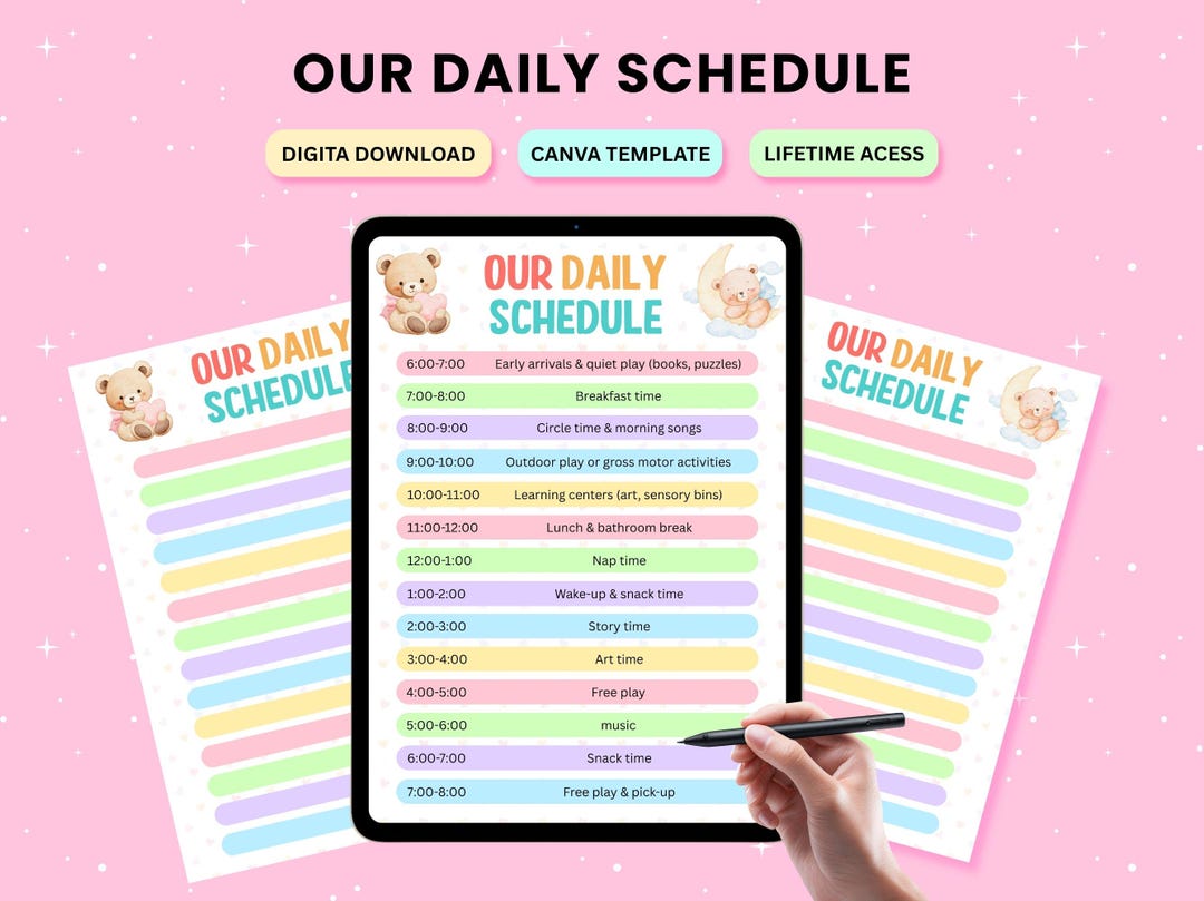Daycare Daily Schedule Template Editable Canva Printable Preschool ...