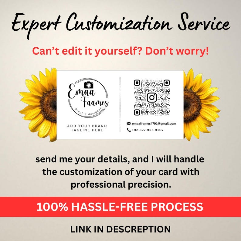 Folded Sunflower Business Card Template, Die Cut Floral QR Code Card ...