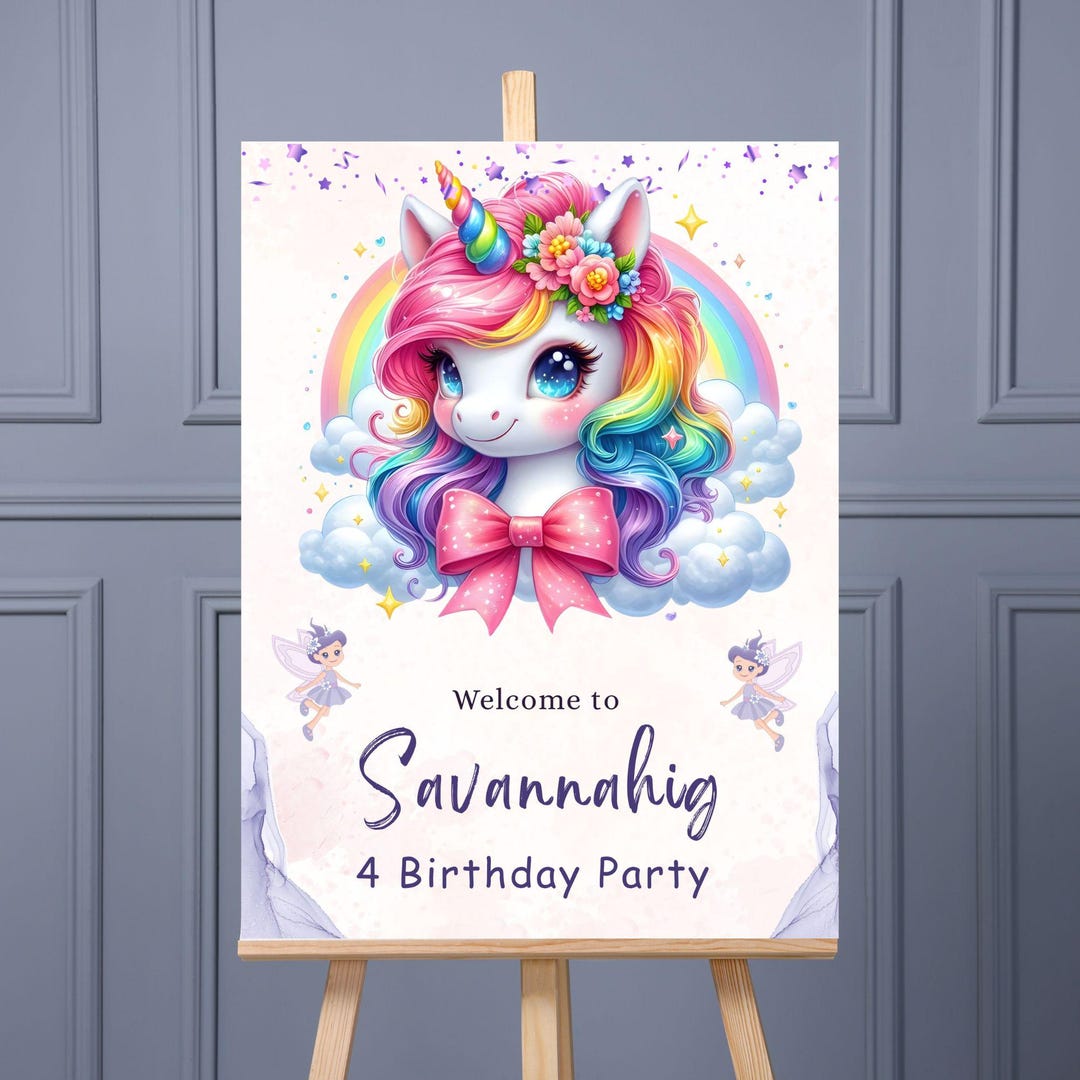 Editable Unicorn Welcome Sign Board Magical Pastel Rainbow Unicorn Sign ...