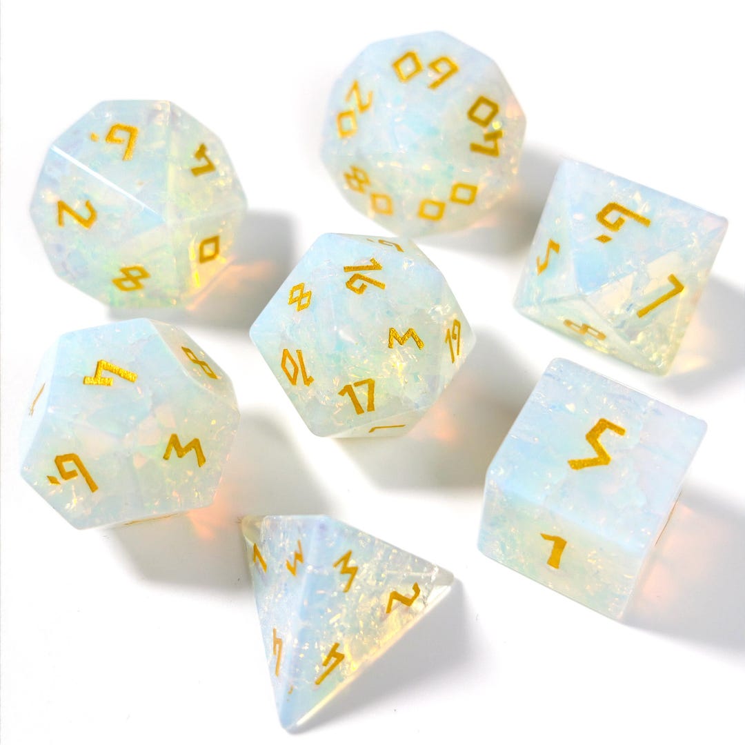 Handmade Opalite Glass Dice Set: Sharp Edge Polyhedral DND Dice ...