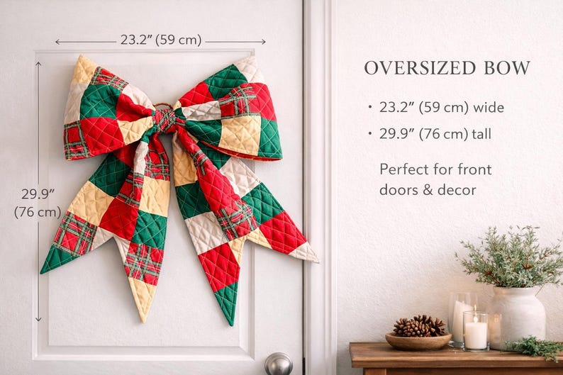 Reversible Patchwork Bow Sewing Pattern, Quilted Holiday Door Decor ...
