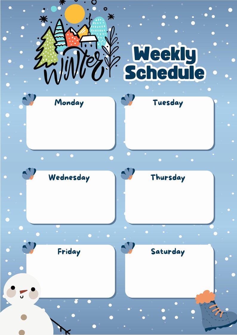 Printable Winter Weekly Schedule – Digital Download – Organization ...