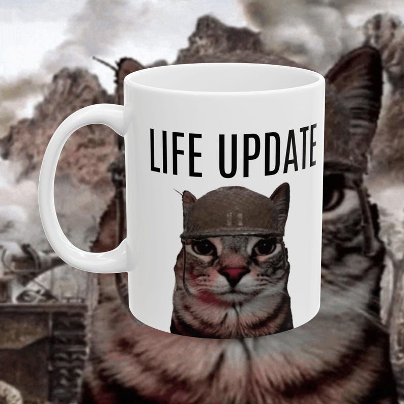 Life Update Meme Mug 1000 Yard Stare Funny Cat Face Meme Ceramic Mug ...