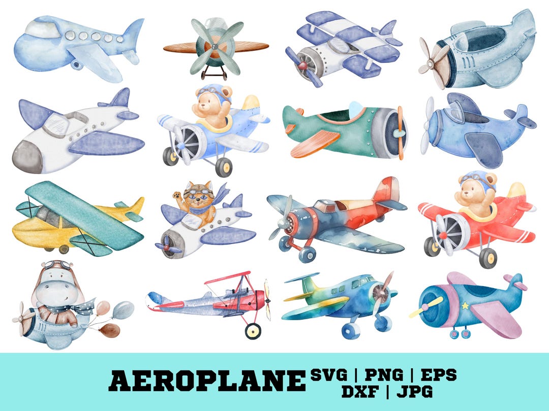Watercolor Airplane Clipart | Nursery Art, Baby Boy Decor (digital ...