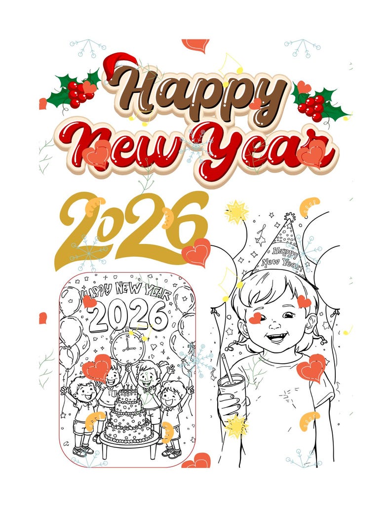 Celebrate the New Year 2026 With Fun & Relaxing Coloring Pages - Etsy