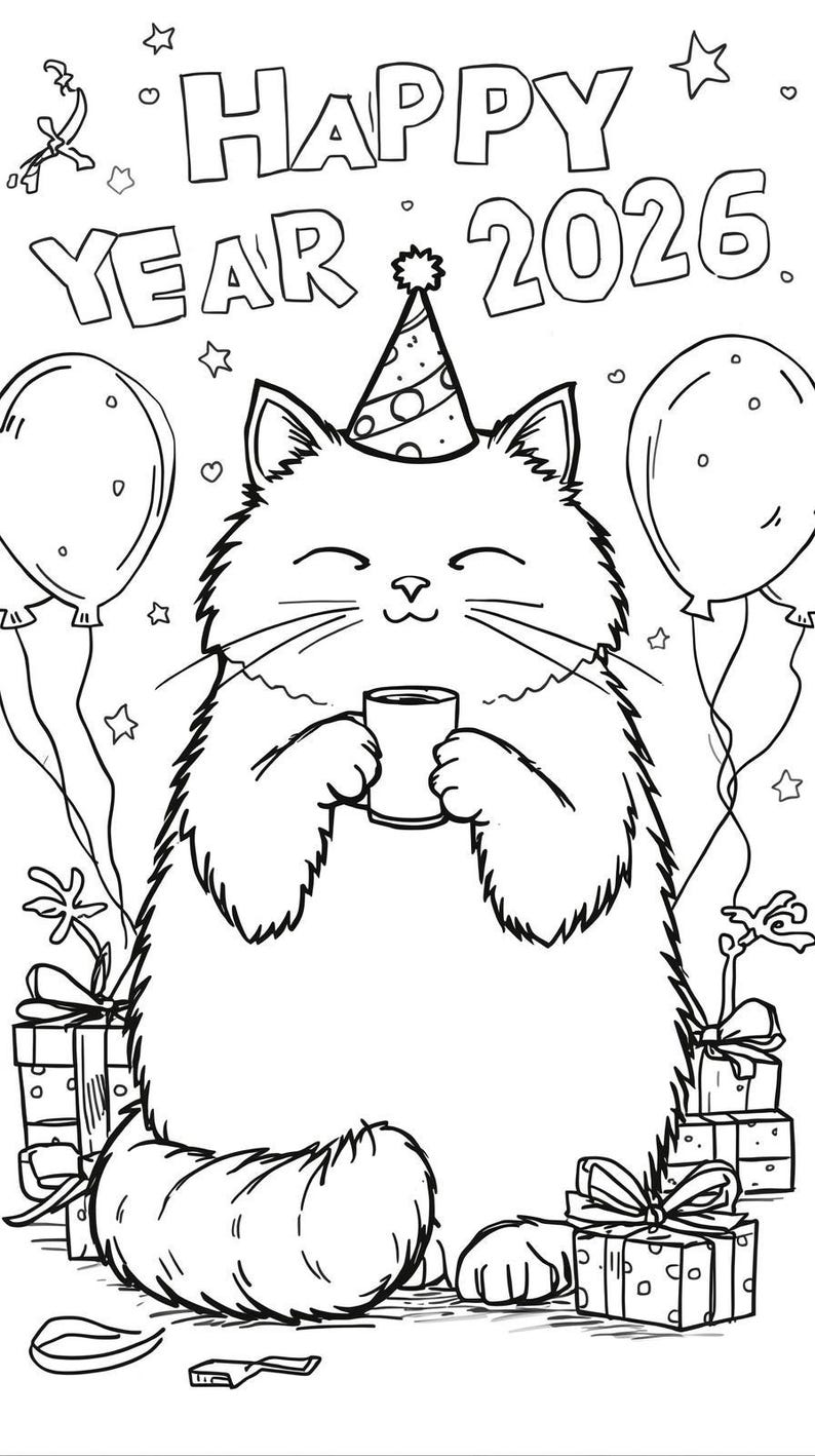 Celebrate the New Year 2026 With Fun & Relaxing Coloring Pages - Etsy