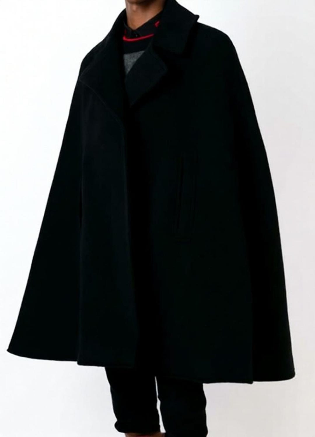Men's Black Wool Cloak Coat: Collared Winter Coat for Men - Etsy