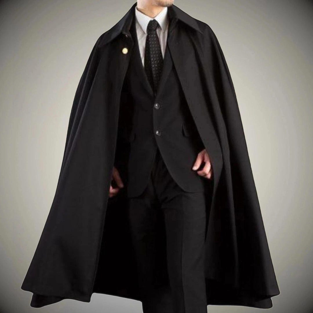Men's Black Wool Cloak: Business Formal Casual Shawl Coat, Cape Coat - Etsy
