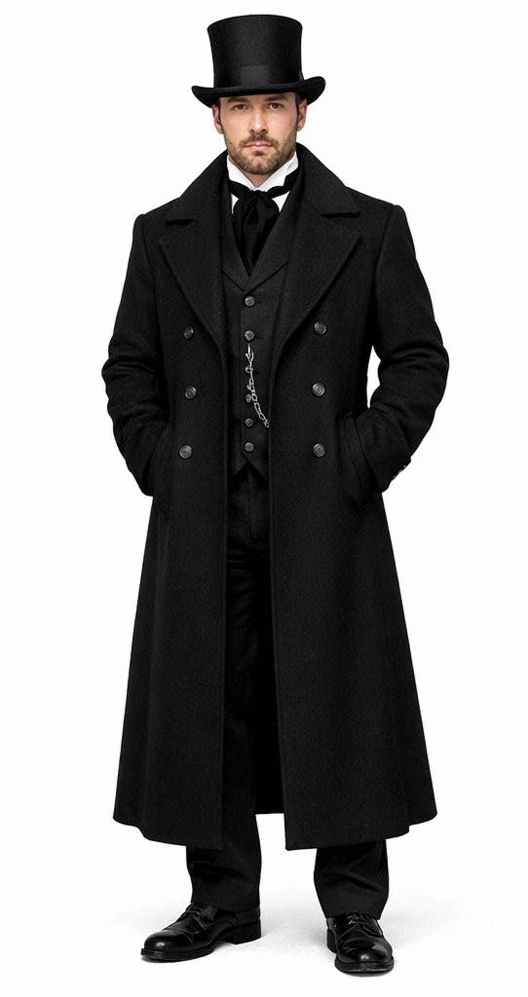 Men's Victorian Black Wool Long Coat: Handmade Vintage Victorian ...