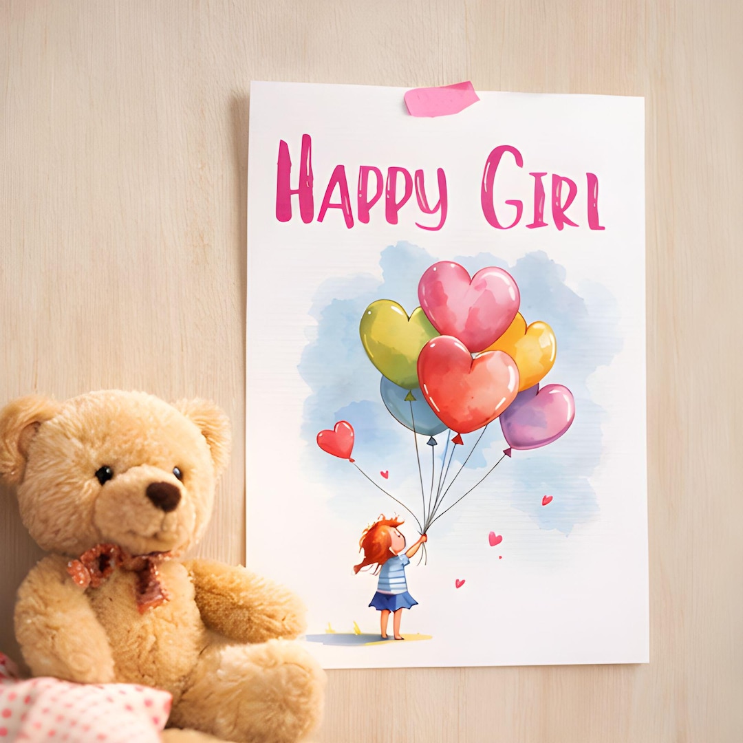 Happy Girl Birthday Card, Cute Printable Birthday Card for Kids, Little ...