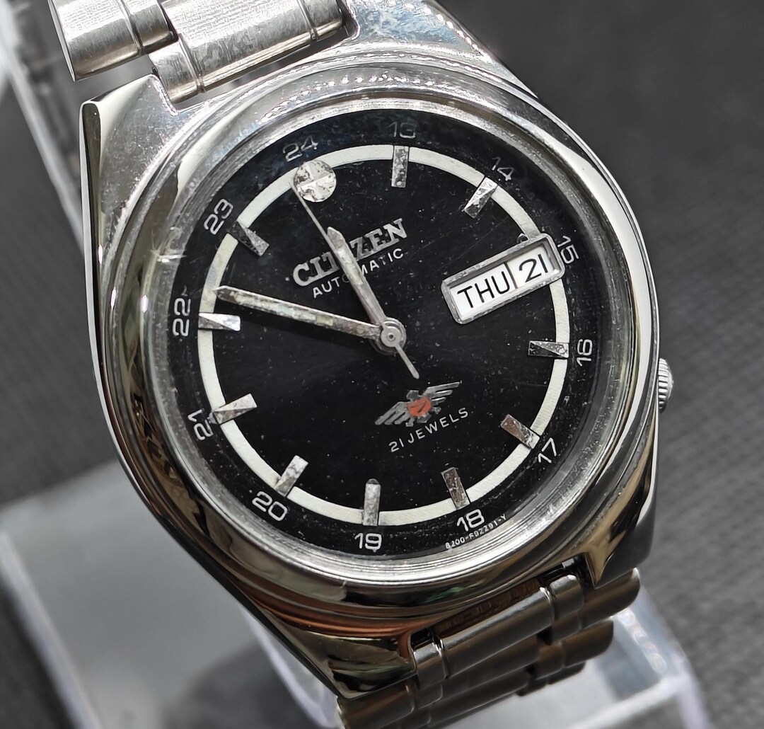 Vintage Citizen Automatic Watch | Black Dial, 24-hour Ring - Etsy